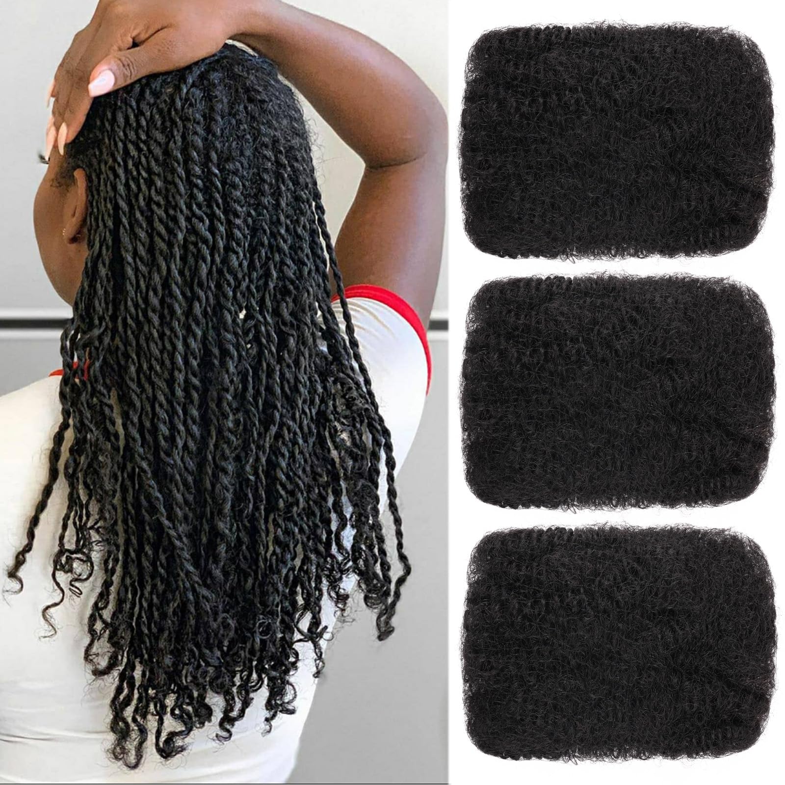 Amazon.com : Unionbeauty 3 Packs Afro Kinkys Bulk Human Hair for Micro ...