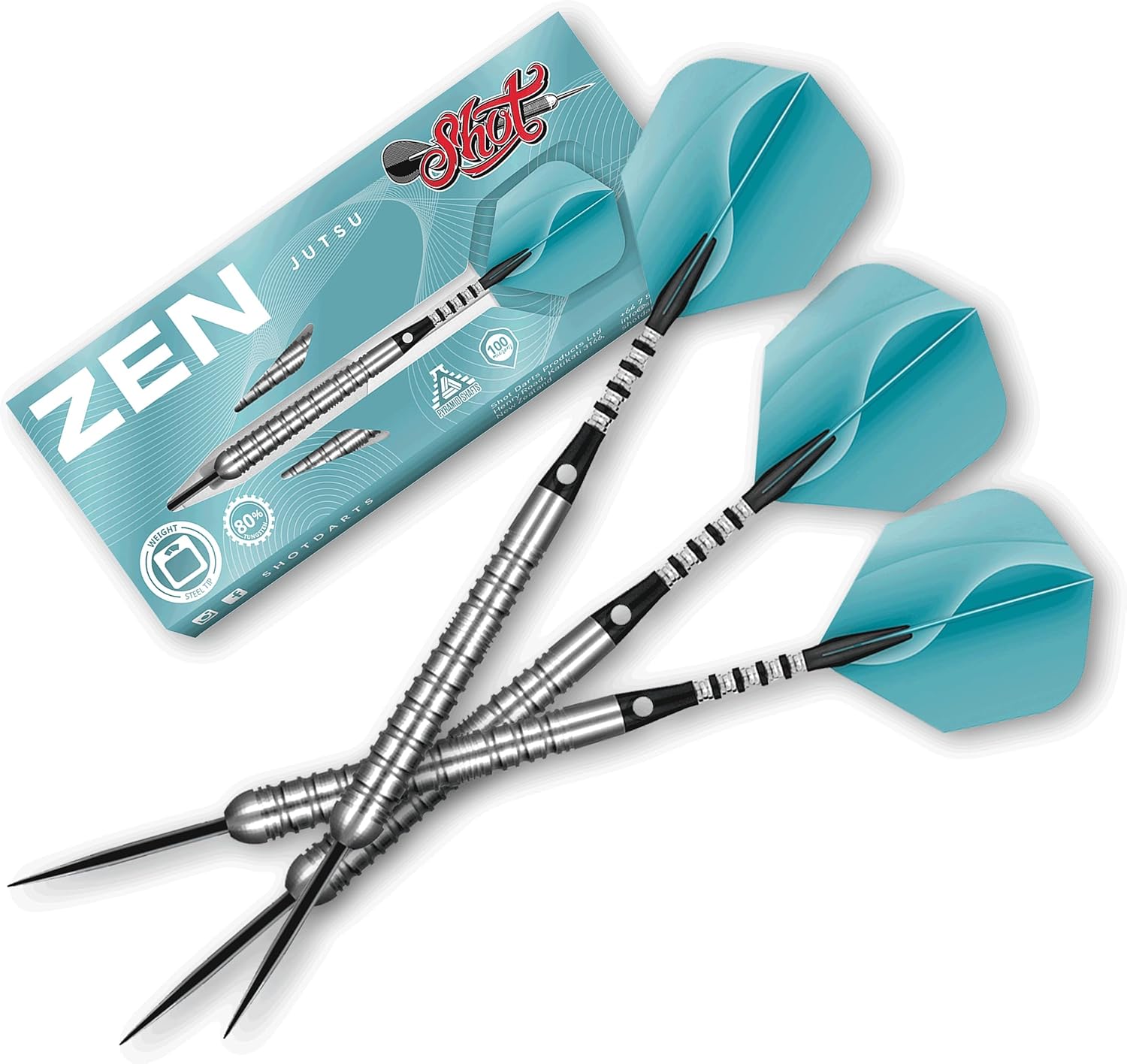 Shot! Darts Zen Jutsu Steel Tip Dart Set vorne gewichtete 80% Tungsten ...