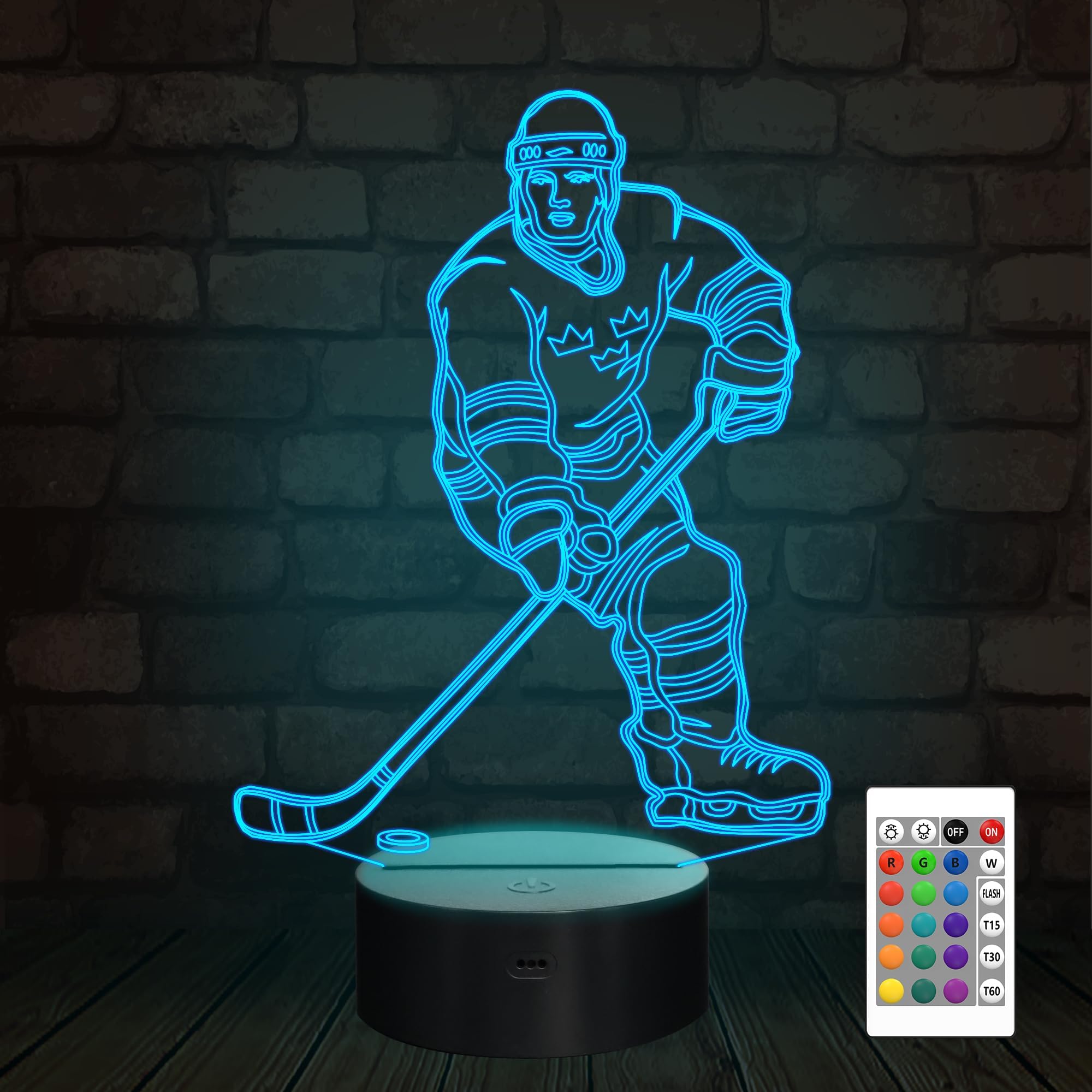 FULLOSUN 3D Ice Hockey Night Light, Athlete Illusion LED Lamp 16 Colors ...