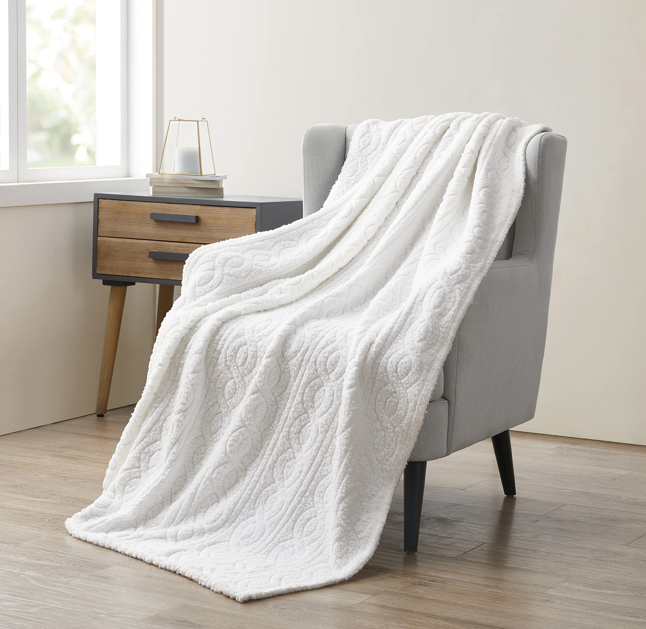 Buy VCNY Home | Bethany Collection | Cream Sculpted Braid Sherpa Throw ...