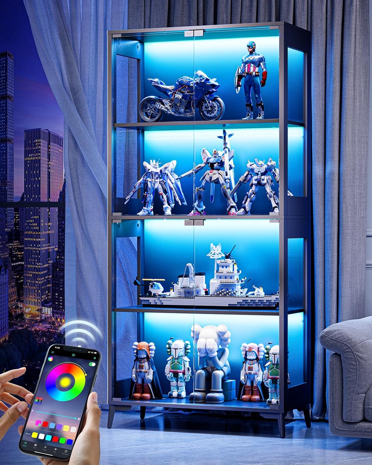 Amazon.com - Zephome Display Cabinet with Glass Doors, 4-Tier Curio ...