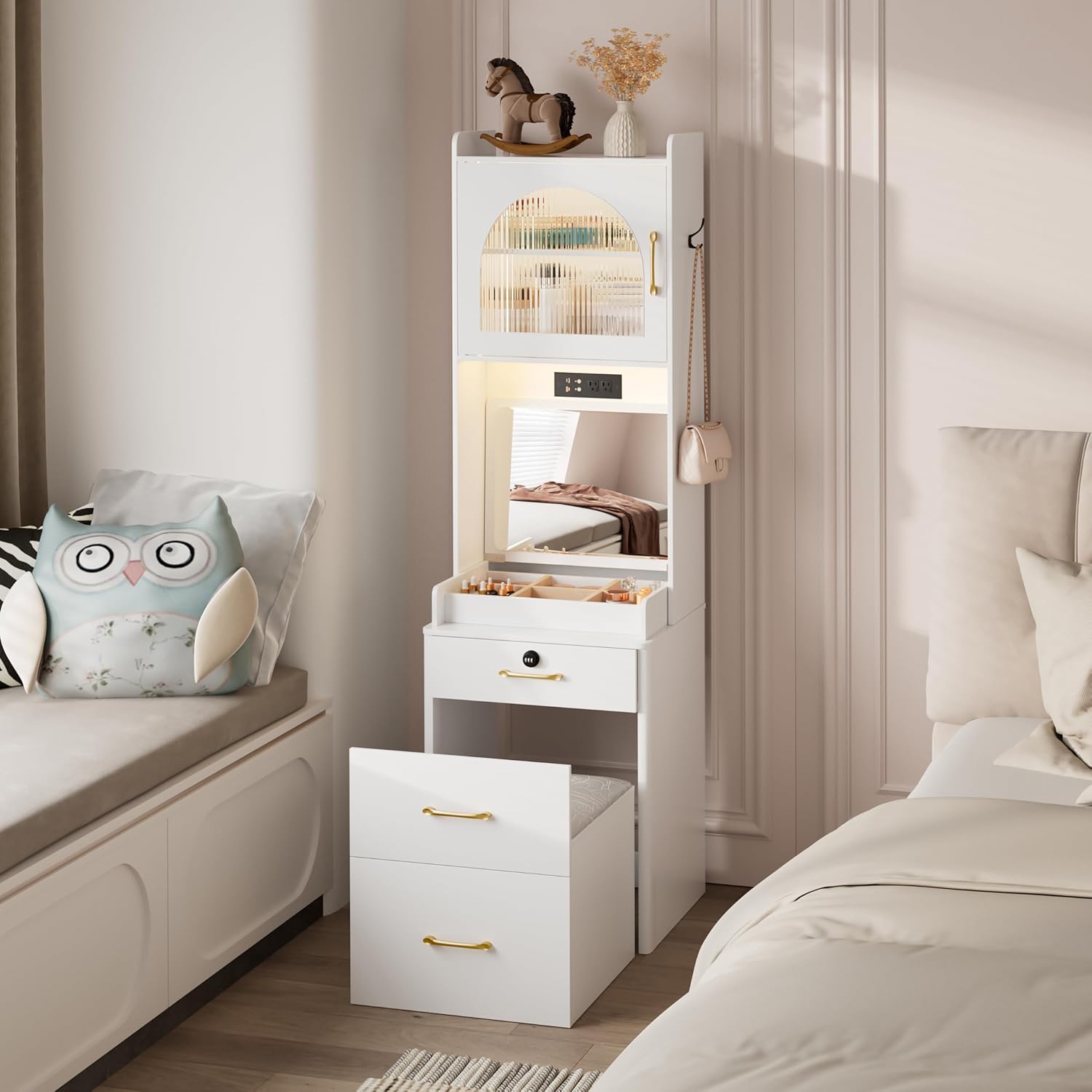 Amazon.com: TJYGO Small Vanity Desk with Mirror and LED Lights, Space ...