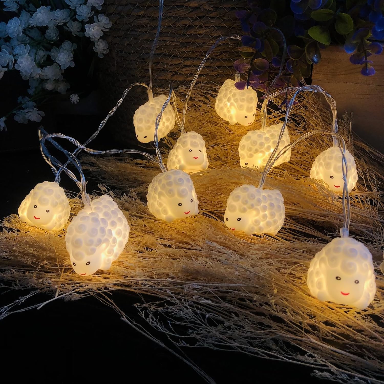 Amazon.com: Cute Painted Sheep Night Light LED Sheep Ornaments String ...
