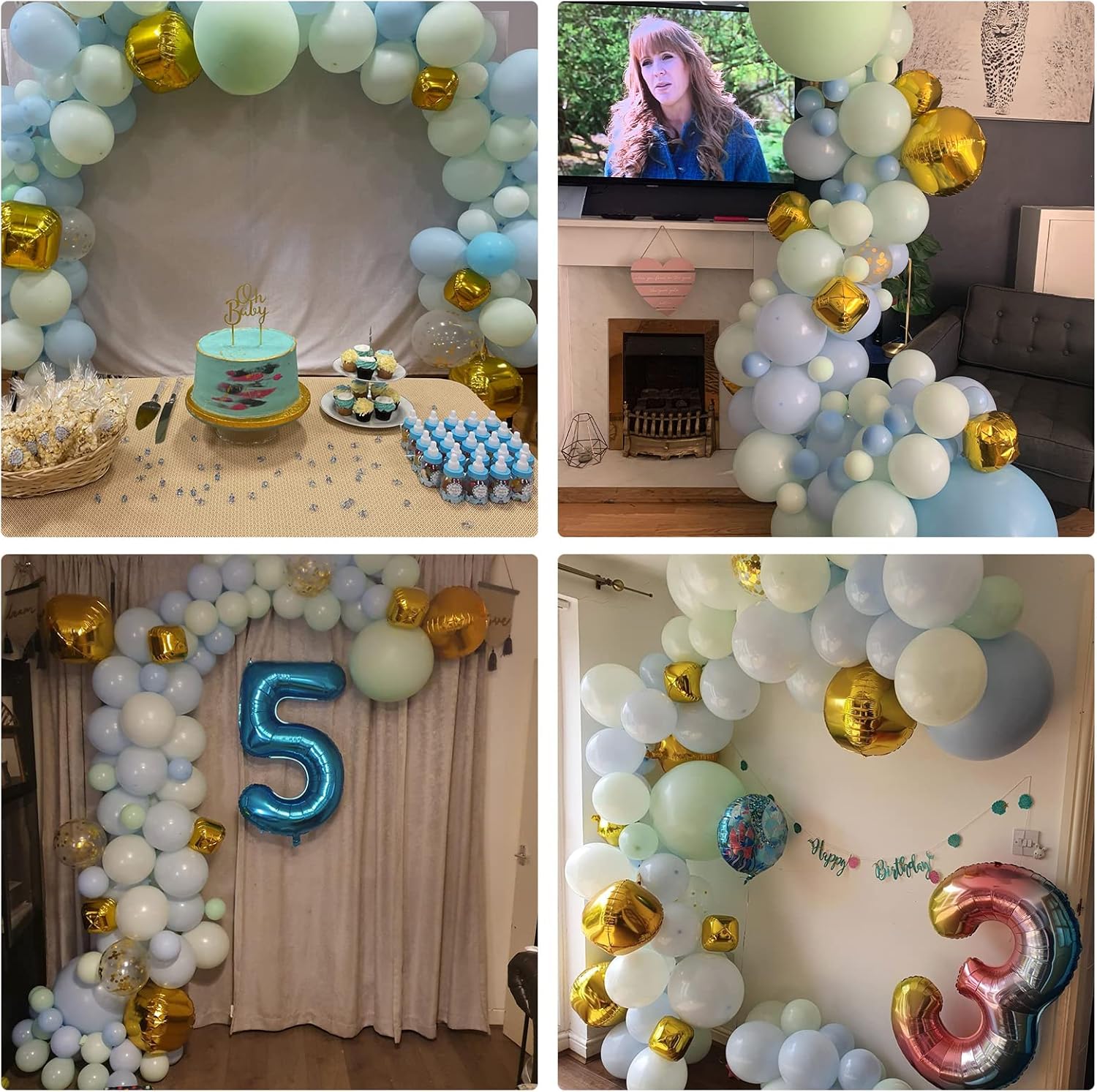 Kit de arco de guirnalda de globos color verde menta pastel y azul con ...