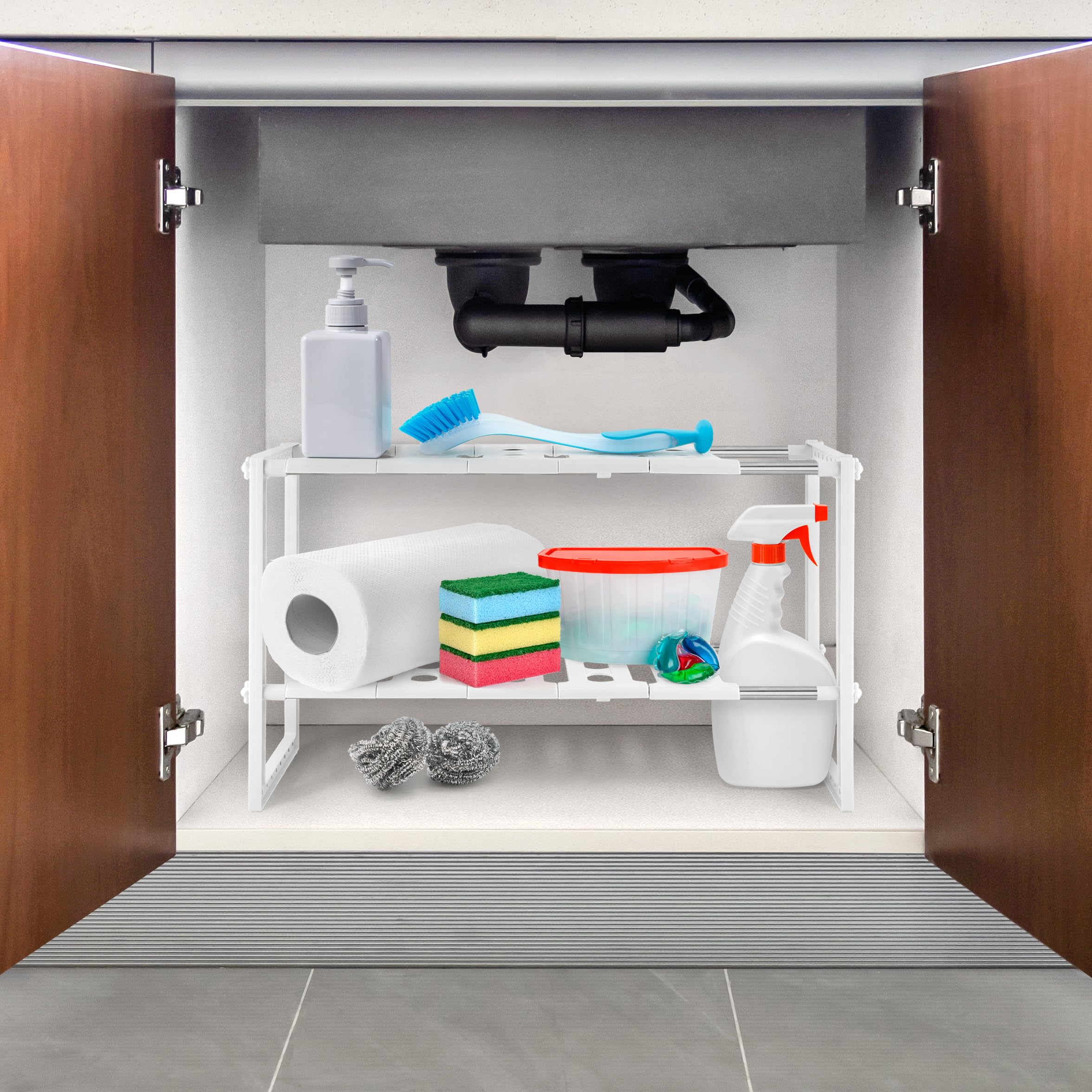 Vivo Technologies Extendable Sink Shelf 2 Tier Adjustable Under Sink ...