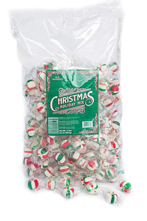 Amazon.com : Stewart Peppermint Christmas Candy Puffs - Red and Green ...