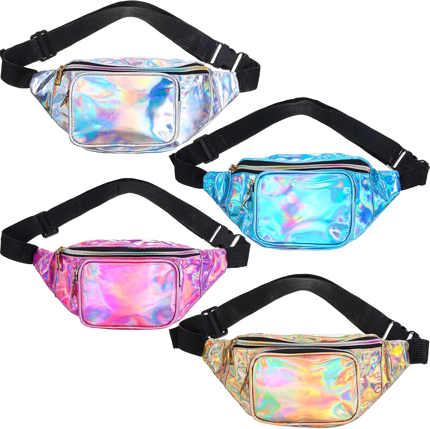 Amazon.com | 4 Pcs Holographic Fanny Packs for Women Rave Neon Fanny ...