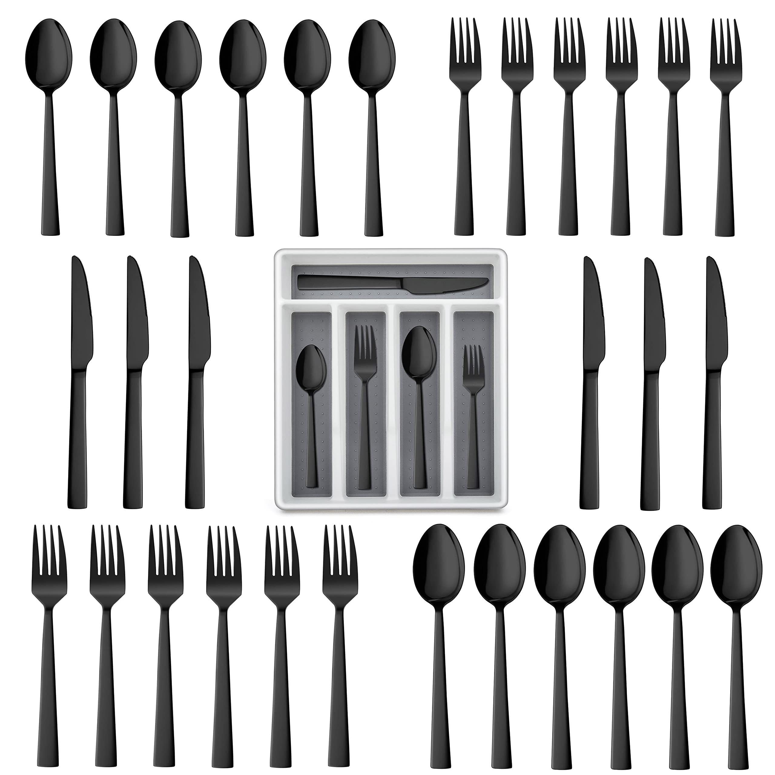 Amazon.com | LIANYU 20-Piece Black Silverware Set with Tray, Stainless ...
