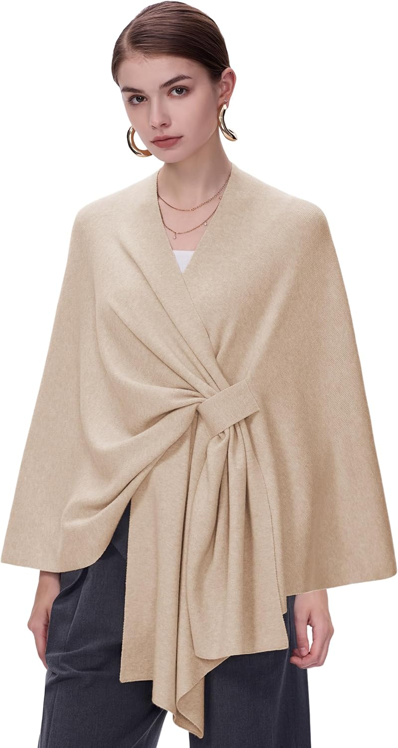 FUGREEN Shawl Wraps for Women Elegent Large Cross Front Cardigan Poncho ...