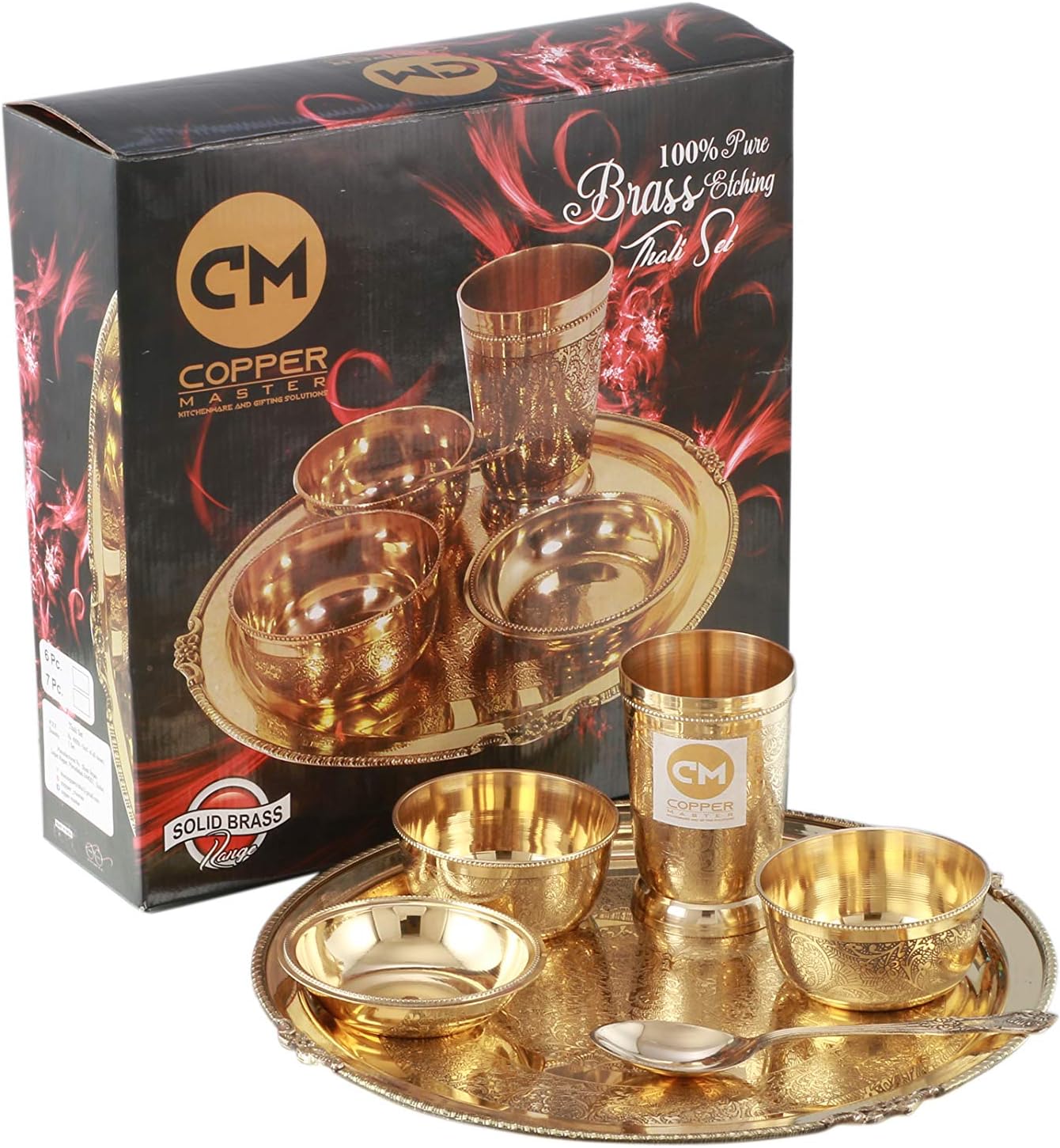 Indian Art Villa Pure Copper Hammered Design 6 Pieces Dinner Set/Thali ...