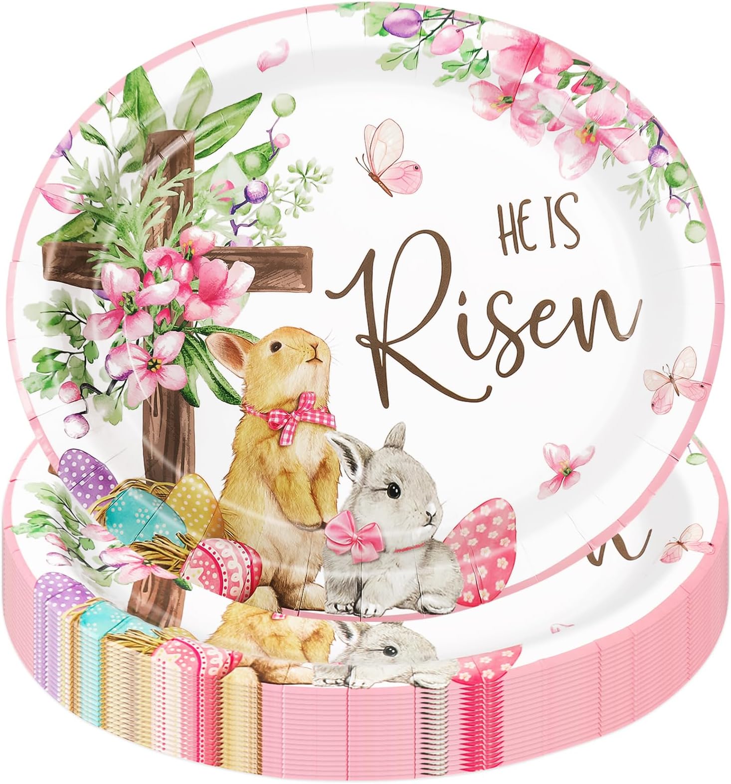 Amazon.com: FYSUIMU 50Pcs He Is Risen Easter Paper Plate Oval Cross Egg ...