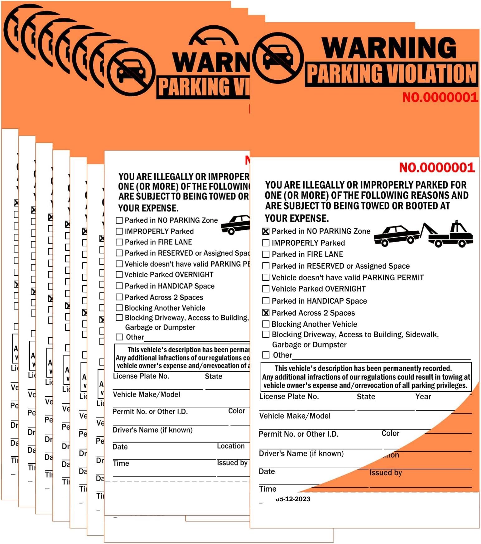 Amazon.com: 2-Part Carbonless Perforated Numbered Parking Violation ...