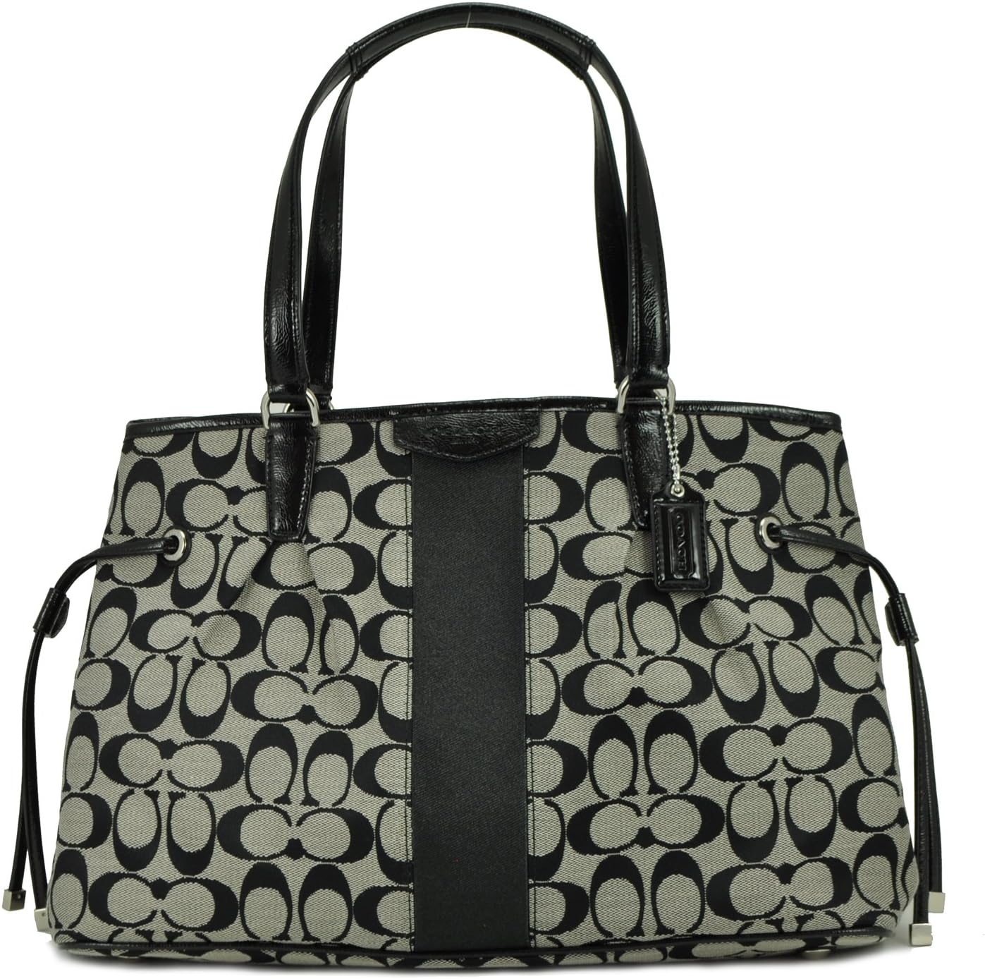 Coach Signature Stripe Drawstring Carryall in Black & White - Style ...