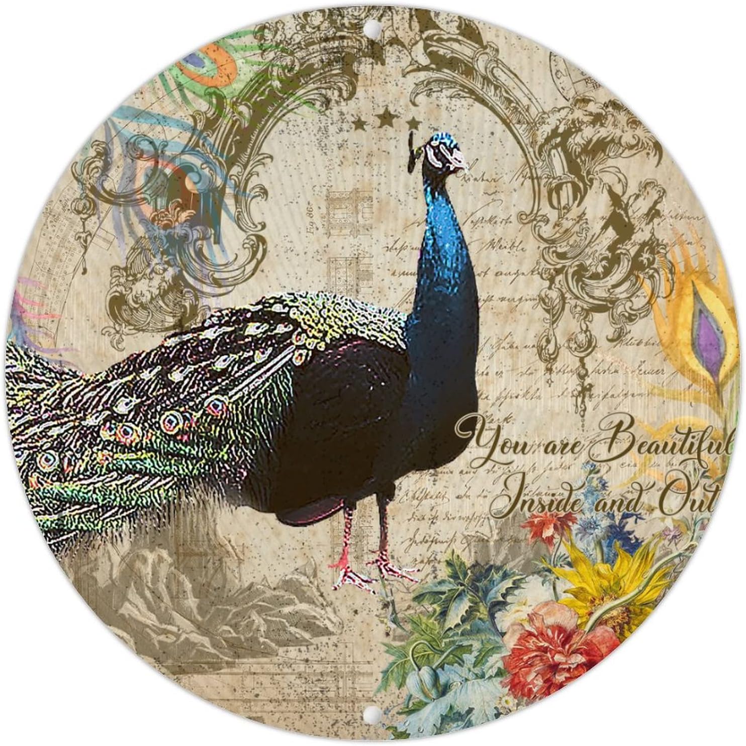 Amazon.com: Navy Blue Peacock Tin Plaque Beautiful Wild Flower Metal ...