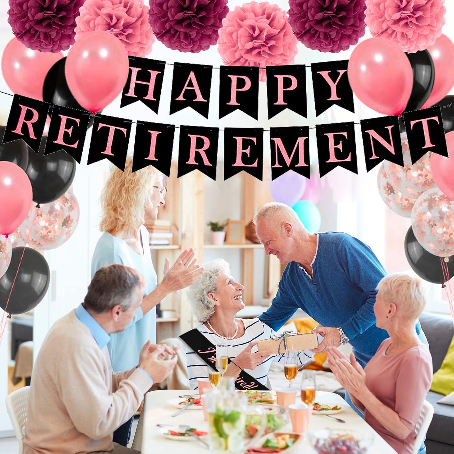 Buy Retirement Party Decorations for Women, Rose Gold Happy Retirement ...