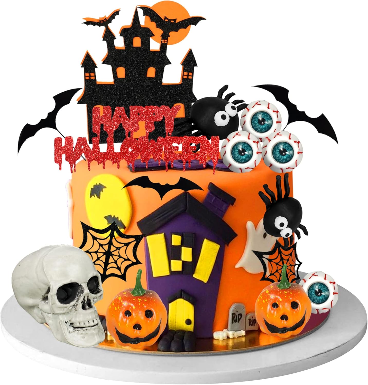 Amazon.com: Halloween Cake Toppers - Eyeballs, Skull Head, Spider ...