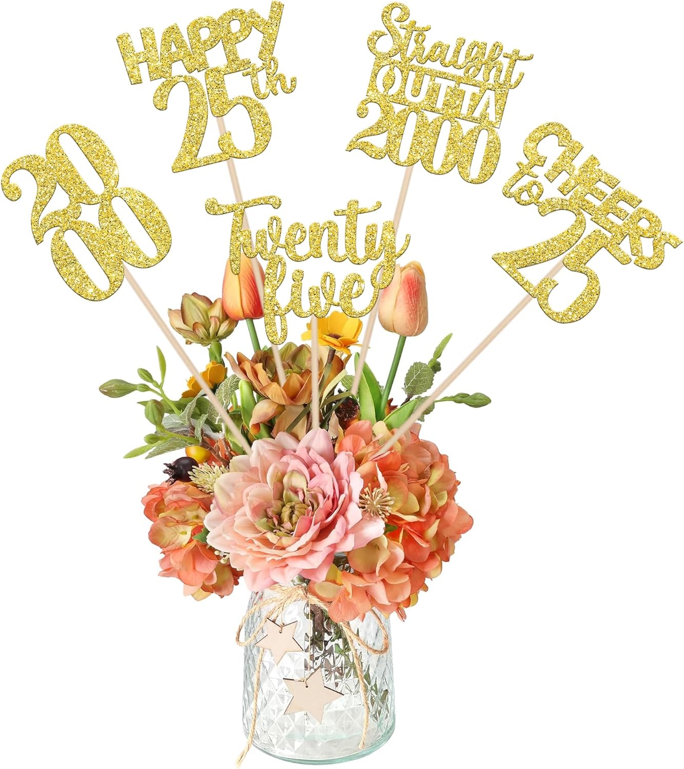 Amazon.com: 15 PCS 25th Birthday Centerpiece Sticks Twenty Five Happy ...