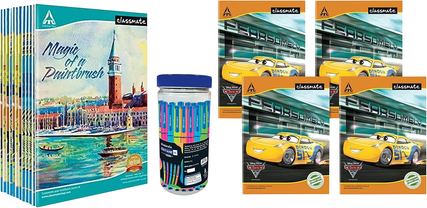 Classmate Long Notebook - 140 Pages (Pack of 12) Octane Neon- 25 Blue ...