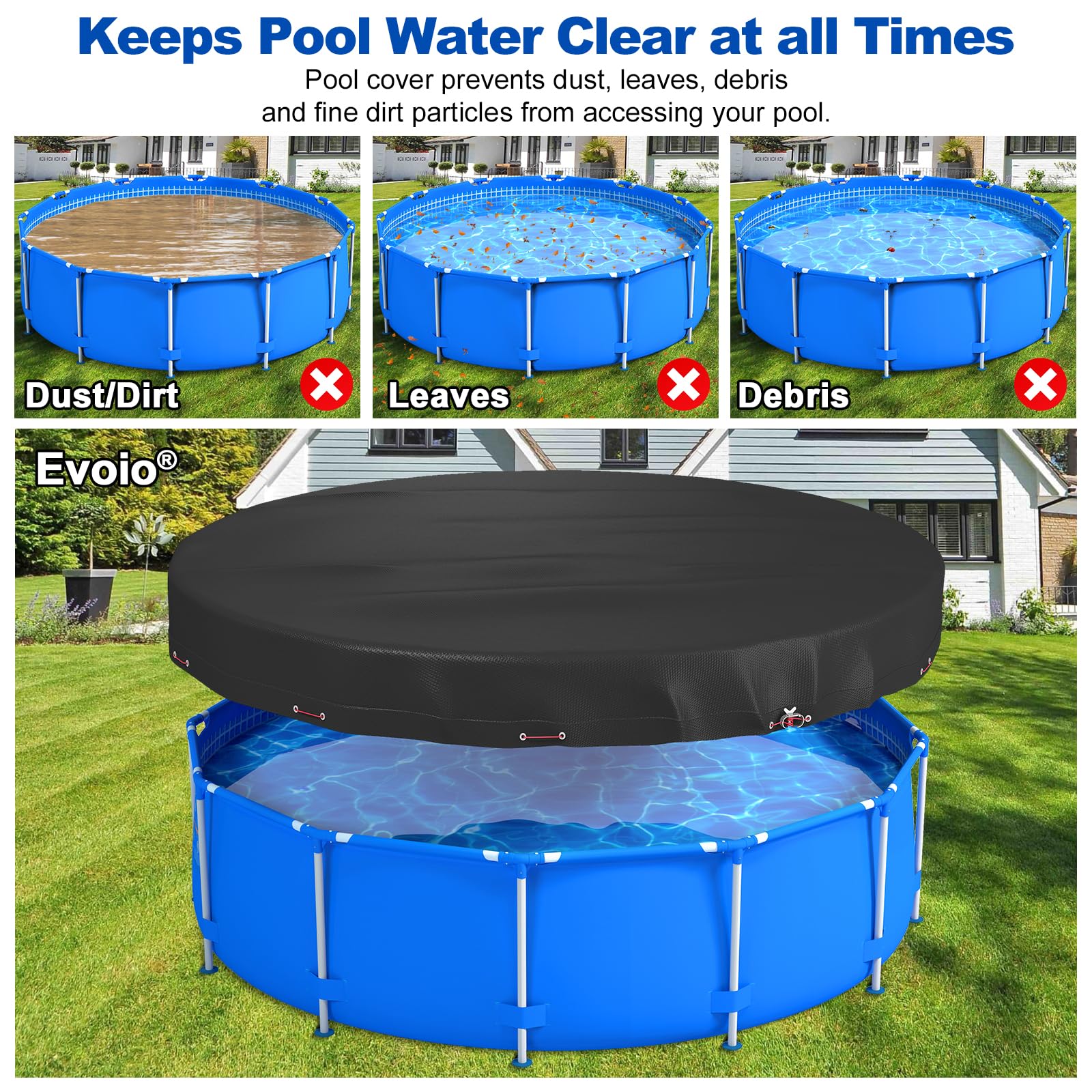Pool Cover 10ft Round QH.HOME 10Ft Round Pool Cover With Fast ...