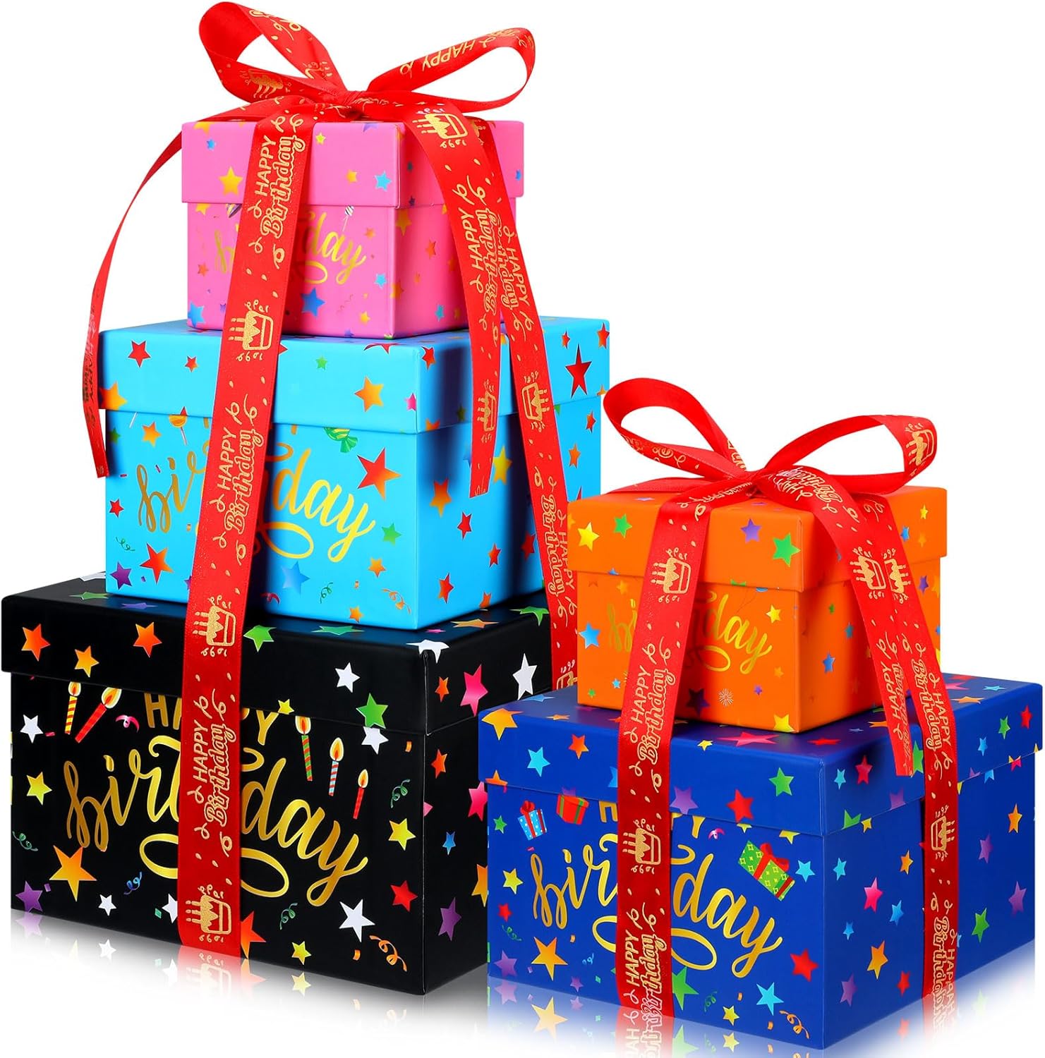 Amazon.com: Geyoga 5 Pcs Birthday Square Nesting Gift Boxes with Lids Colorful Star Square Box 5 ...