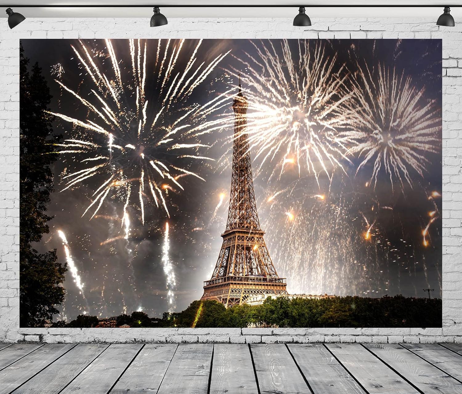 Amazon.com : BELECO 7x5ft Fabric Eiffel Tower Backdrop Fireworks Over ...