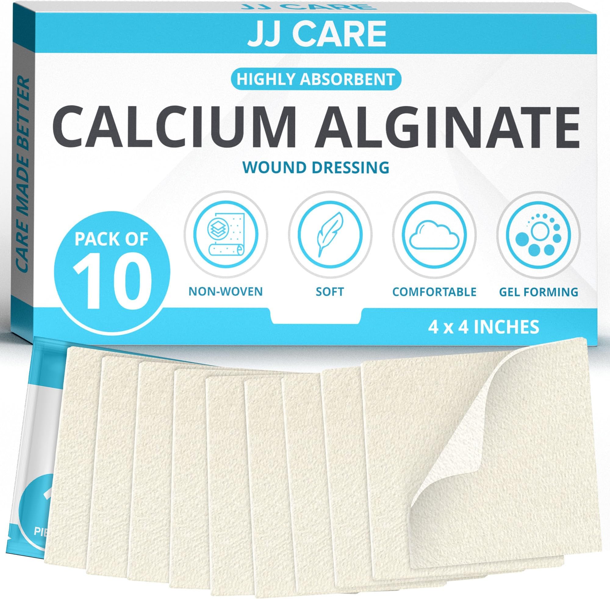 Amazon.com: JJ CARE Calcium Alginate Wound Dressing 4x4 (Pack of 10 ...