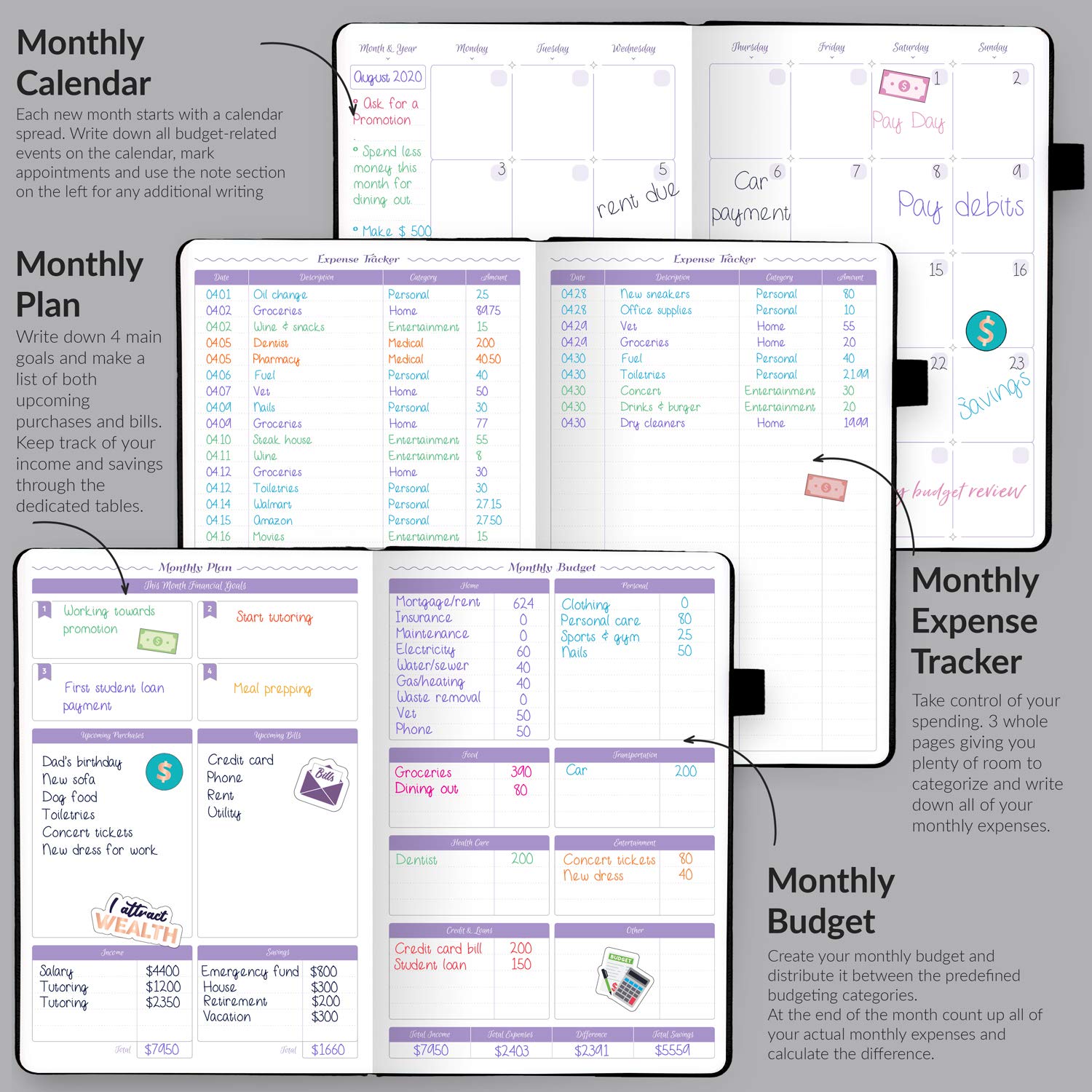 Snapklik.com : GoGirl Budget Book Undated Colorful Monthly Financial ...