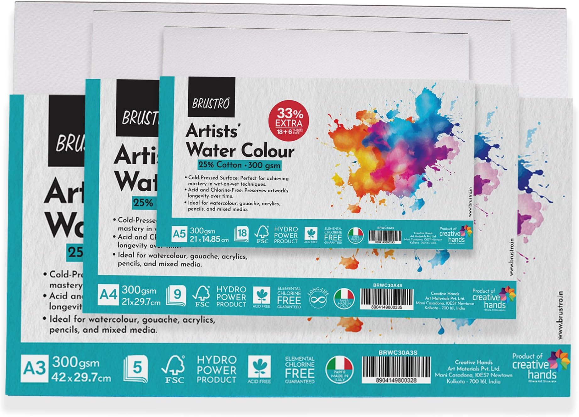 Brustro Artists Watercolour Paper, 200 GSM, A3 Size, 25% Cotton Cold ...
