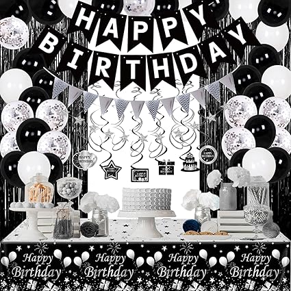 Black Birthday Decorations for Men Women, Black and White Party ...