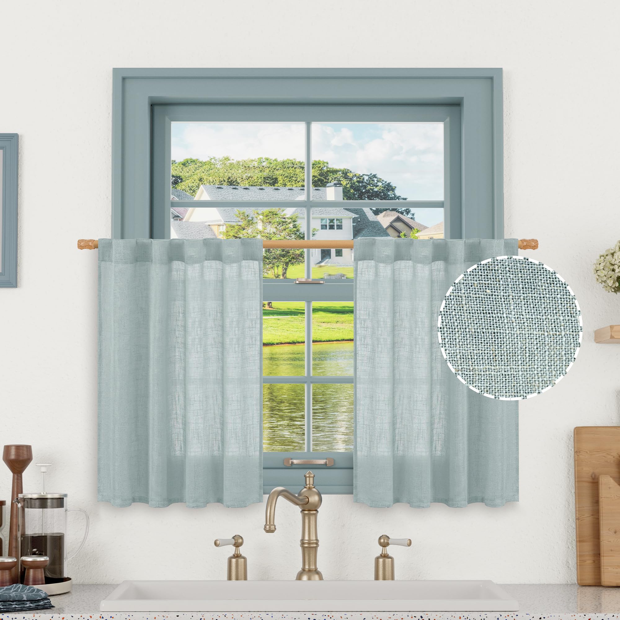 Amazon.com: LAMIT Short Window Linen Curtains 36 Inch Length 2 Panels ...