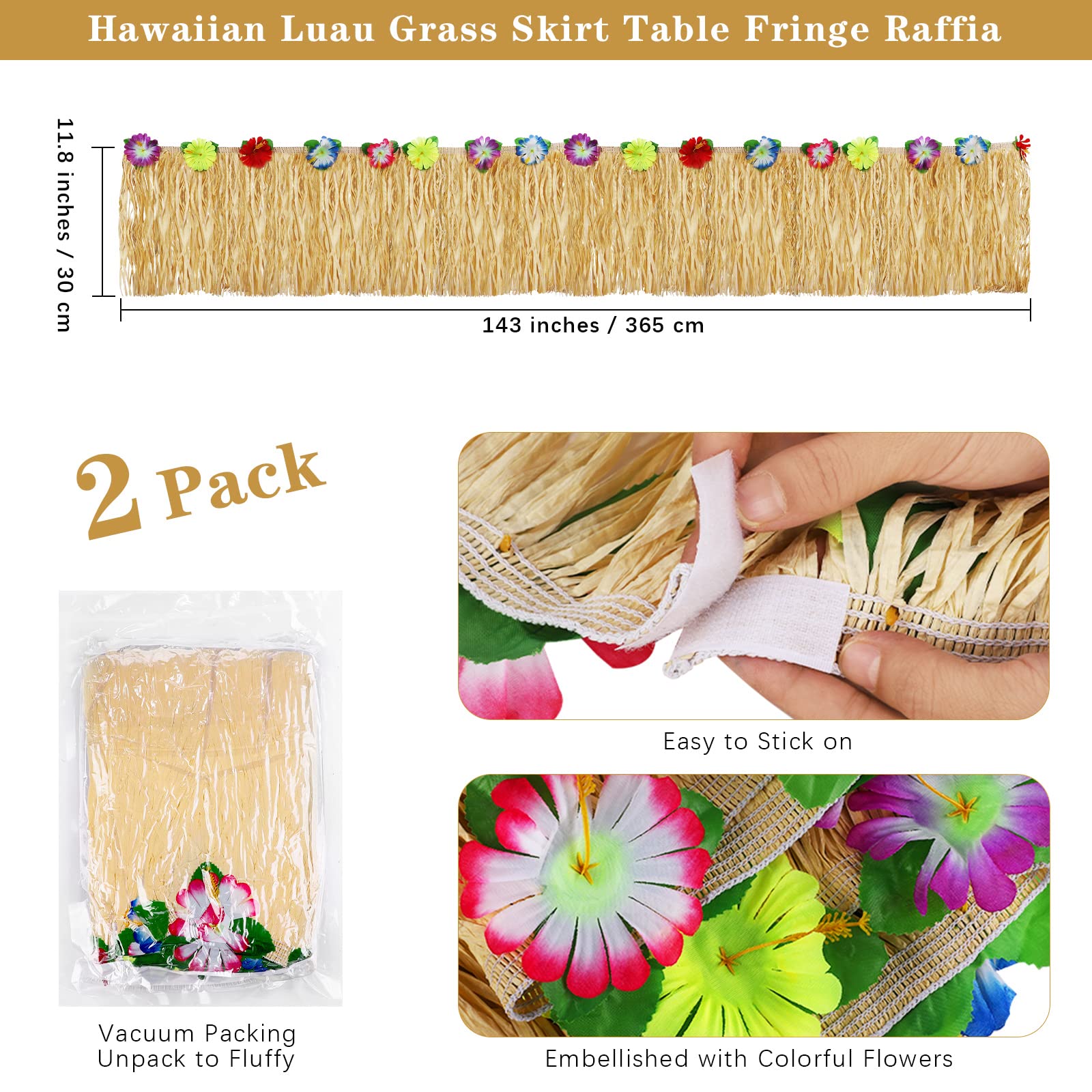 Snapklik.com : 2 Packs Hawaiian Luau Grass Skirt Table Fringe Raffia ...