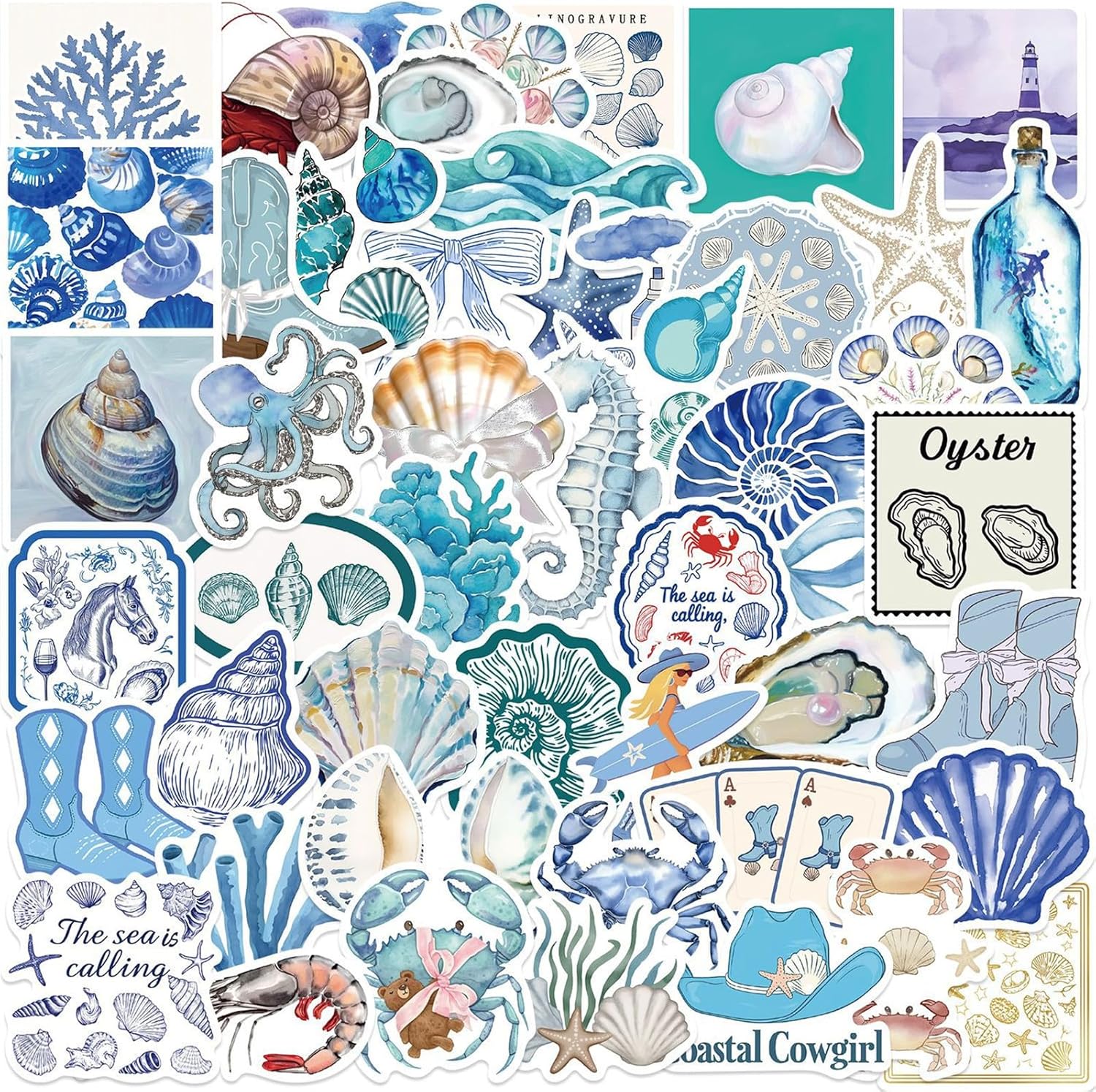Amazon.com: 50Pcs Cute Ocean Beach Stickers,Aesthetic Waterproof Blue ...