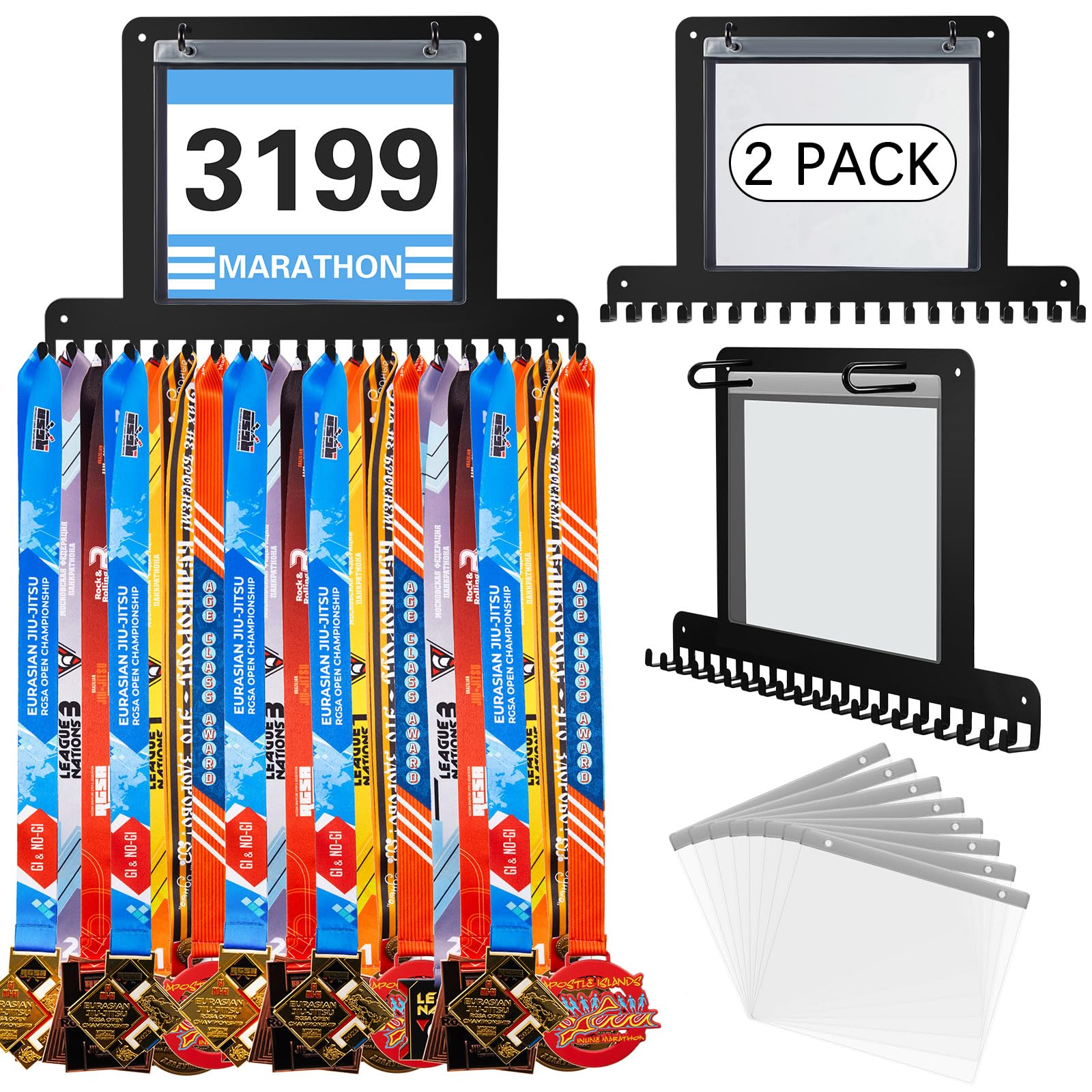 Amazon.com : Barydat 2 Pcs Medal Hanger Display Race Bib and Medal ...