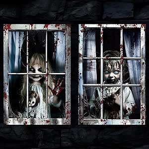 Amazon.com: Windkream 2 Pcs Halloween Boy and Girl Scary Curtain ...
