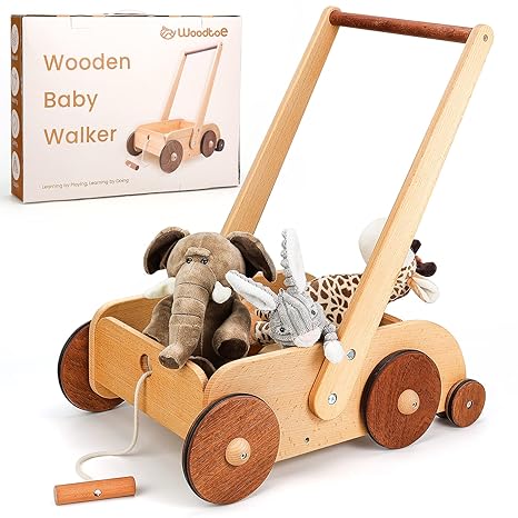 Amazon.com : Woodtoe Wooden Baby Walker, Adjustable Speed Anti-Rollover ...