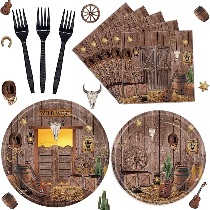 Amazon.com: Oigco Western Cowboy Party Plates and Napkins Set Coowboy ...