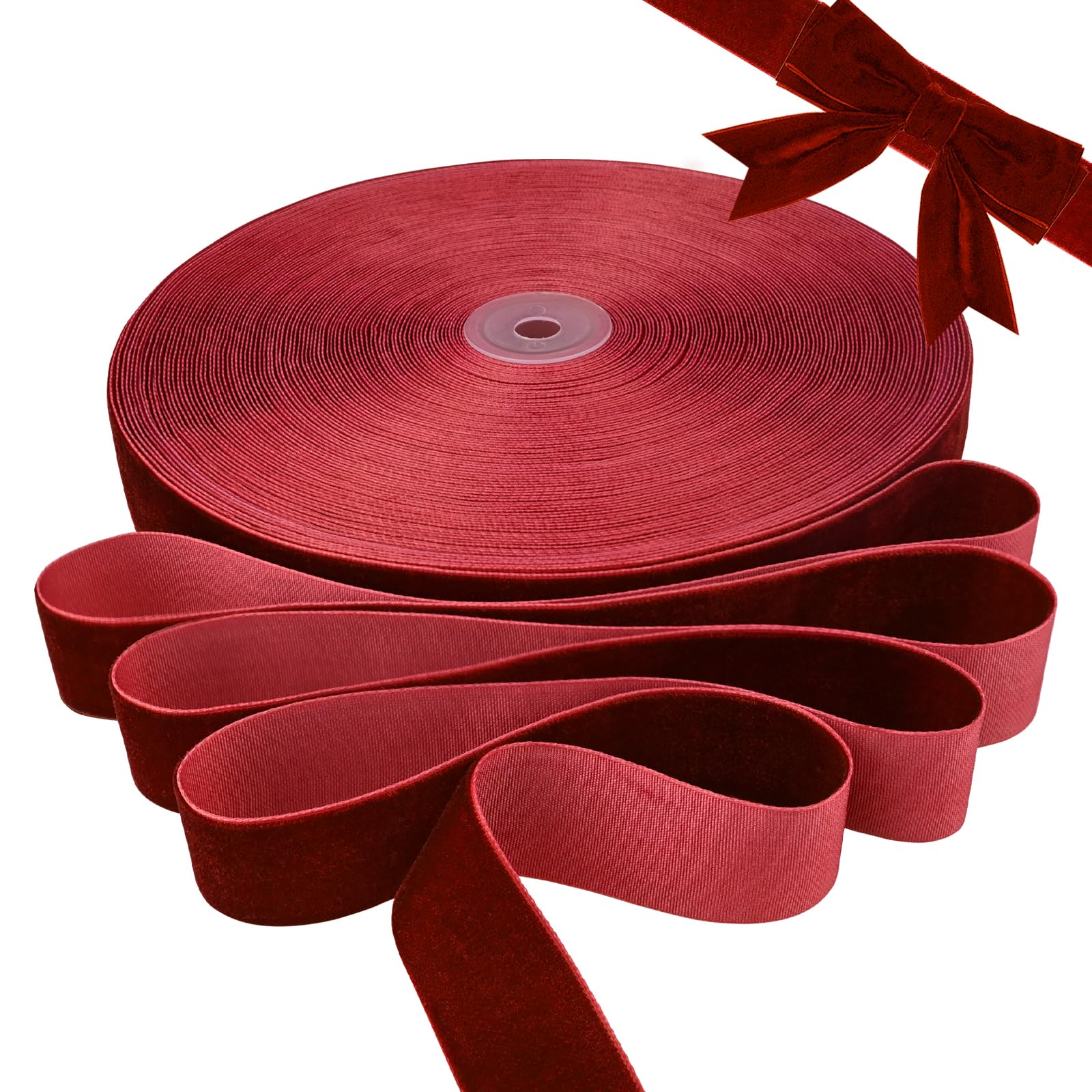 BokingOne Wine Red Velvet Ribbon - 1 Inch × 30 Yd Vintage Burgundy ...