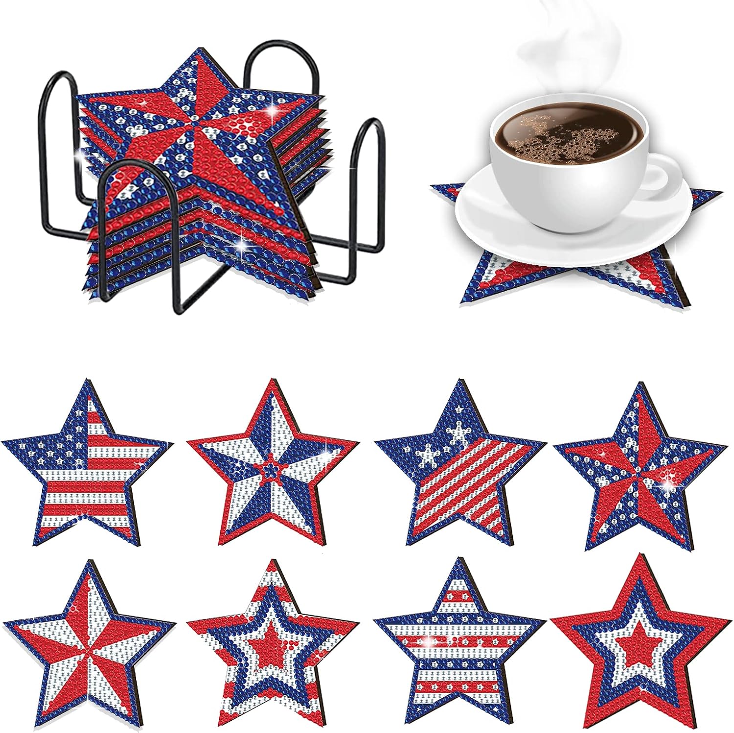 Amazon.com: 8PCS 4 Th of July Diamond Painting Coasters with Holder ...