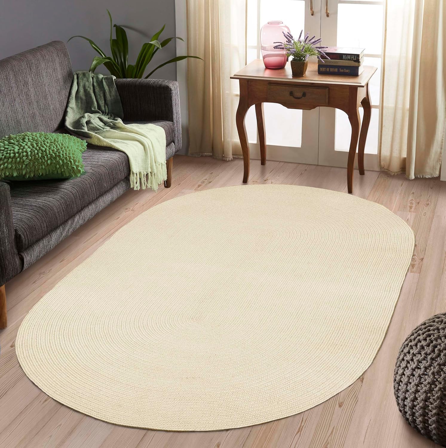 Amazon.com: Superior Jute Oval Indoor Area Rug, Cream, 5' x 8' Oval ...