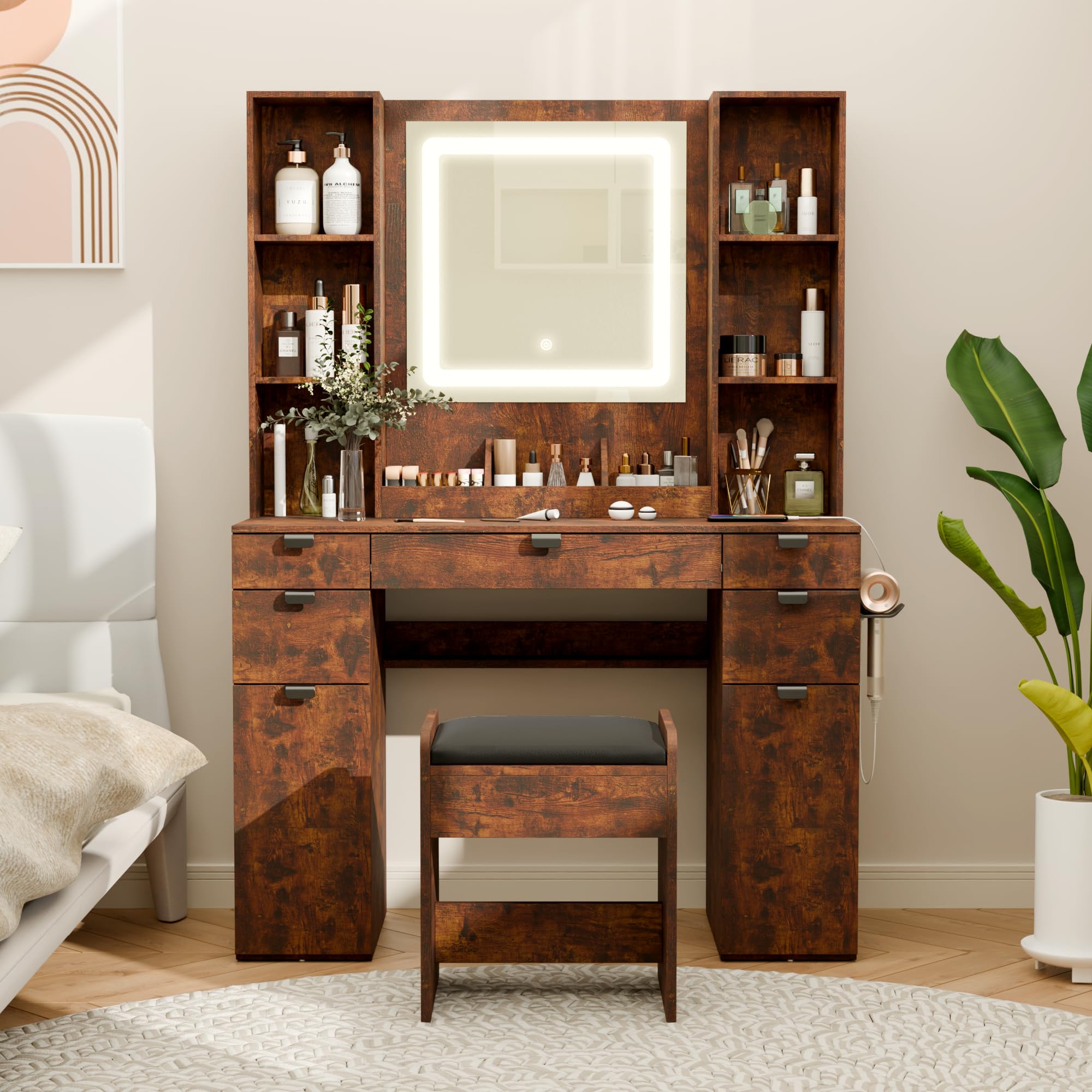Amazon.com: NEDYO Vanity with Mirror and Lights, Makeup Vanity Table ...