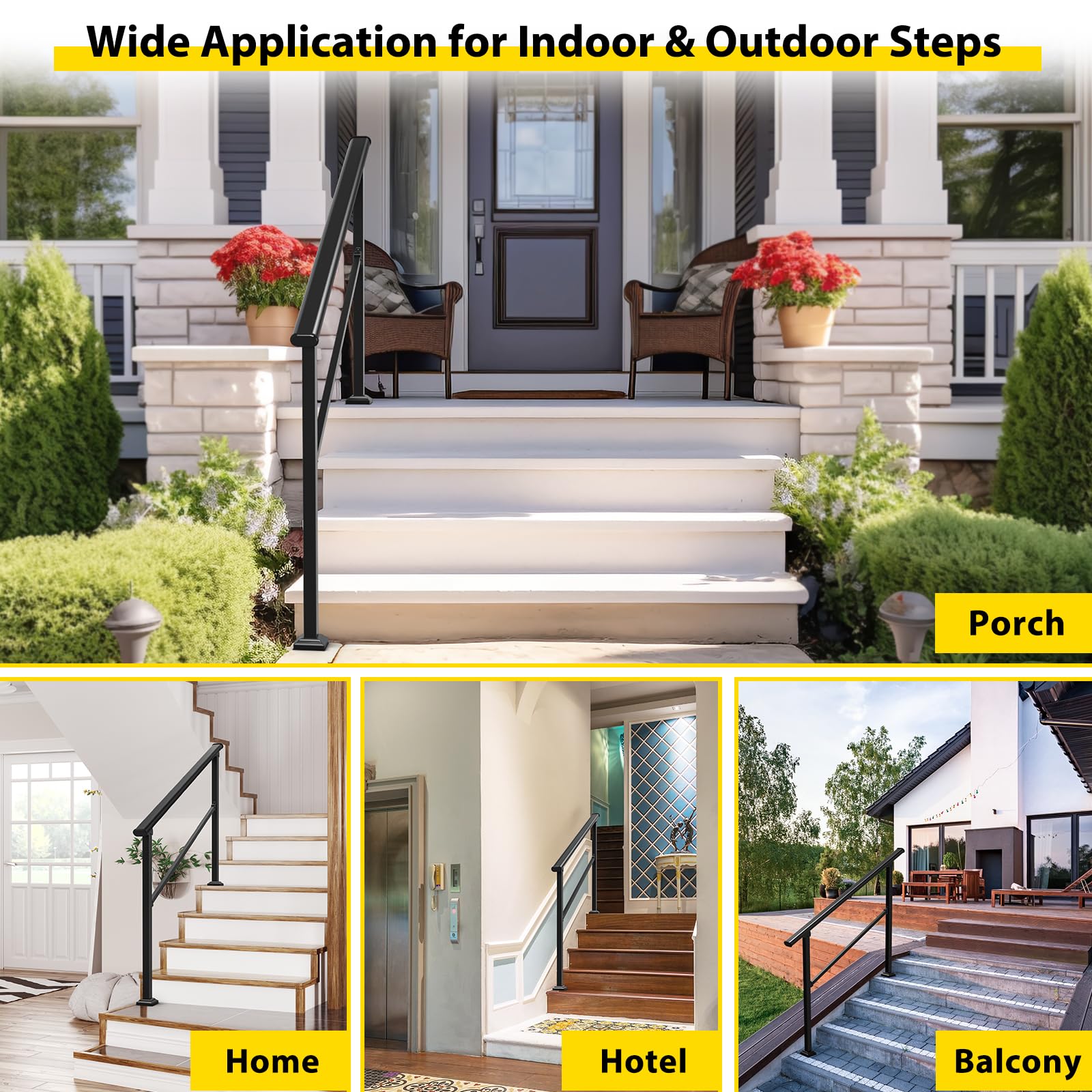 Signstek Handrails for Outdoor Steps, 5 Step HandRail Fit 1 to 5 Steps ...