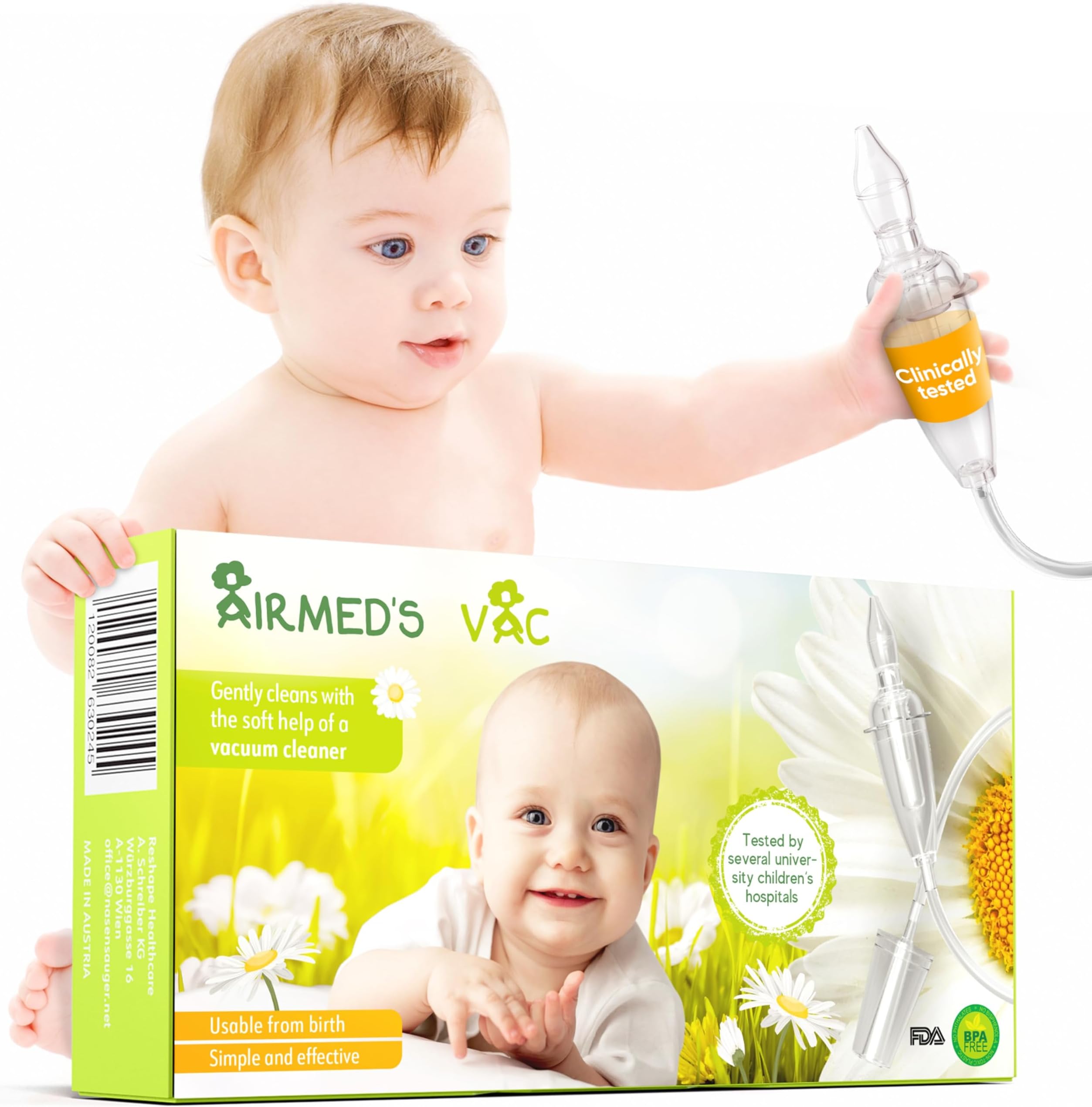 Amazon.com : Airmed's Vac Nasal Aspirator Baby. CLINICALLY Tested, Safe ...