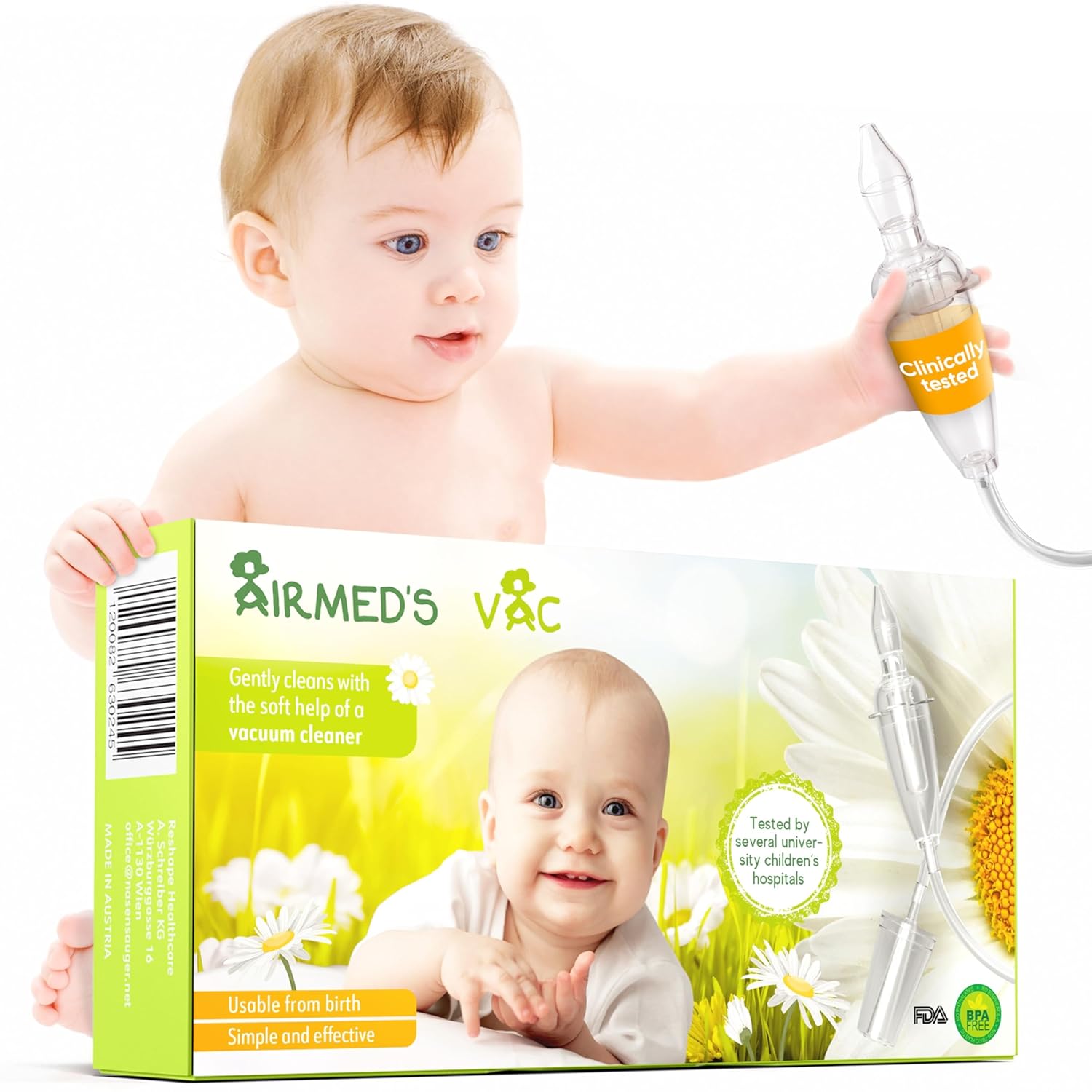 Airmed's Vac Nasal Aspirator Baby. CLINICALLY Tested, Safe and Gentle ...