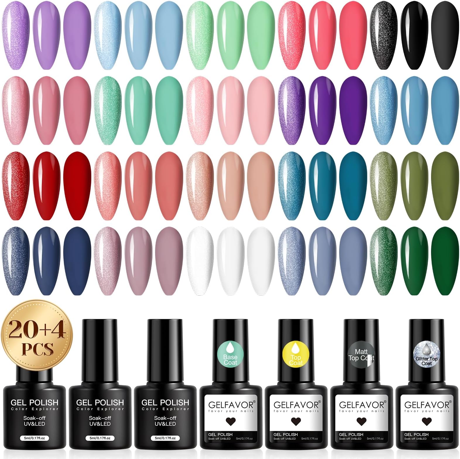Amazon.com: ROSALIND 24PCS Gel Polish Set with 4 PCS Base Coat Matte ...