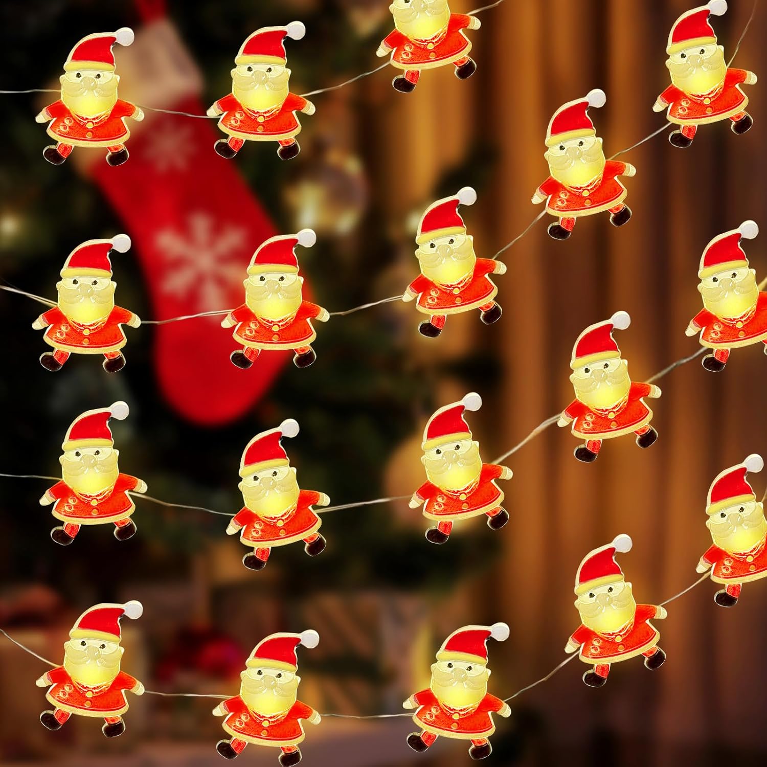 Amazon.com: Christmas Santa String Lights Battery Operated 2 Pack,16FT ...