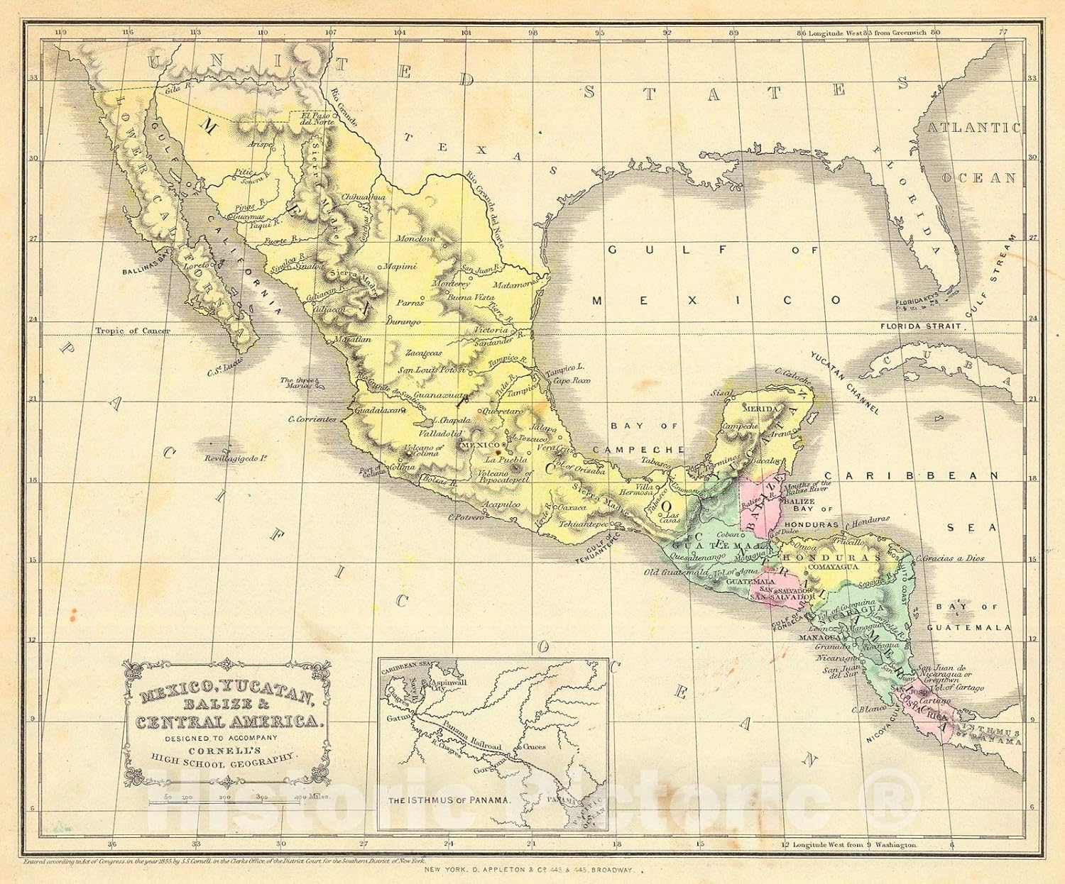 Amazon.com: Historic Map - 1855 Mexico, Yucata, Balize & Central ...