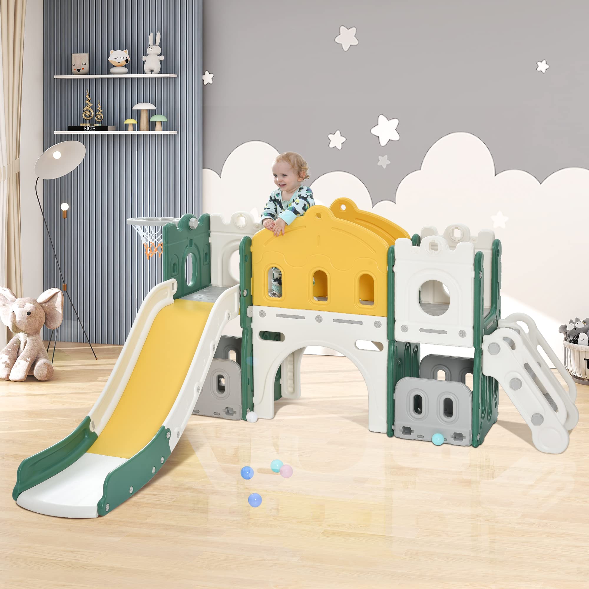 Amazon.com: 7 in 1 Toddler Slide, Toddler Playground Set for Kids ...