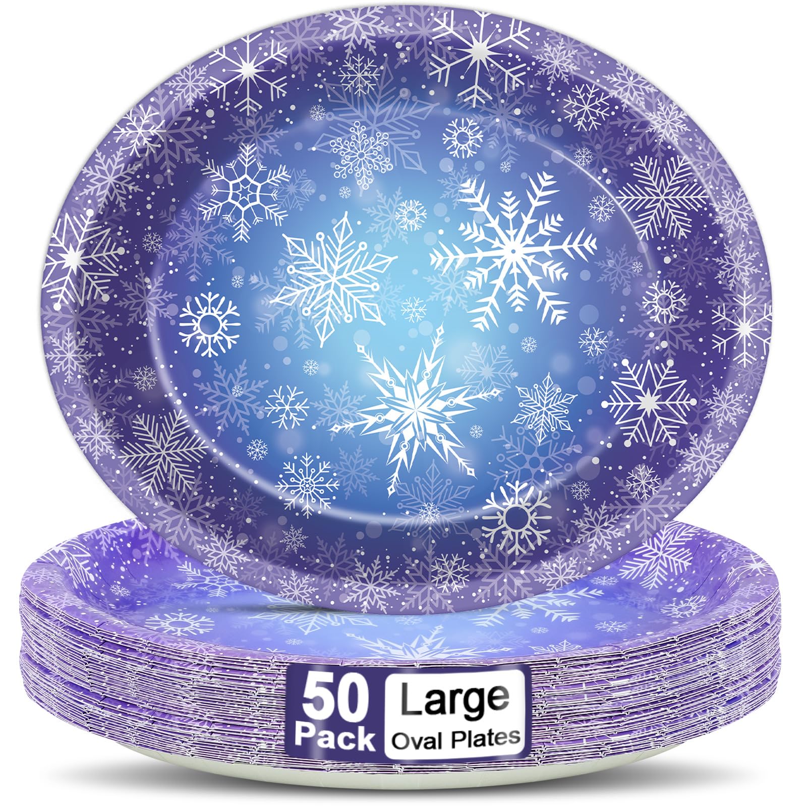 Amazon.com: 50Pcs Winter Snowflake Oval Plates Winter Wonderland Paper ...