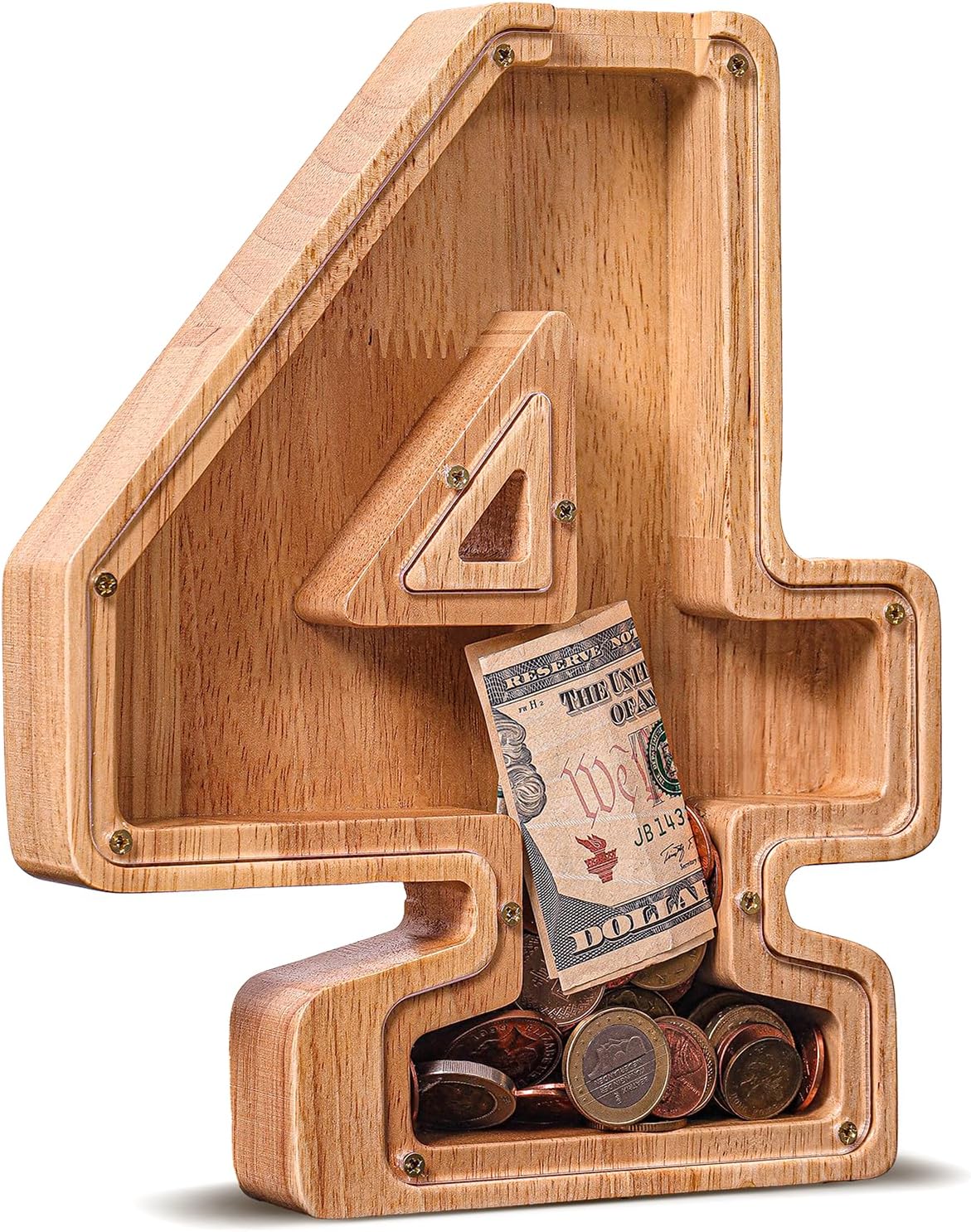 Amazon.com: SummiDate Piggy Bank for Boys, Wooden Number Coin Bank ...