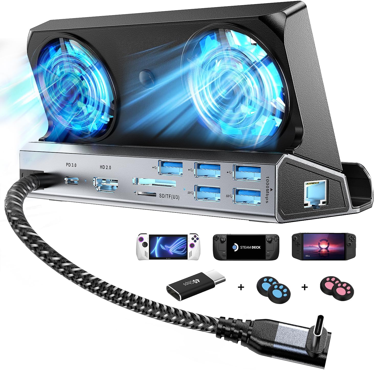 YCE Dual Cooling Fans 10-in-1 Steam Deck Docking Station with HDMI 2.0 ...